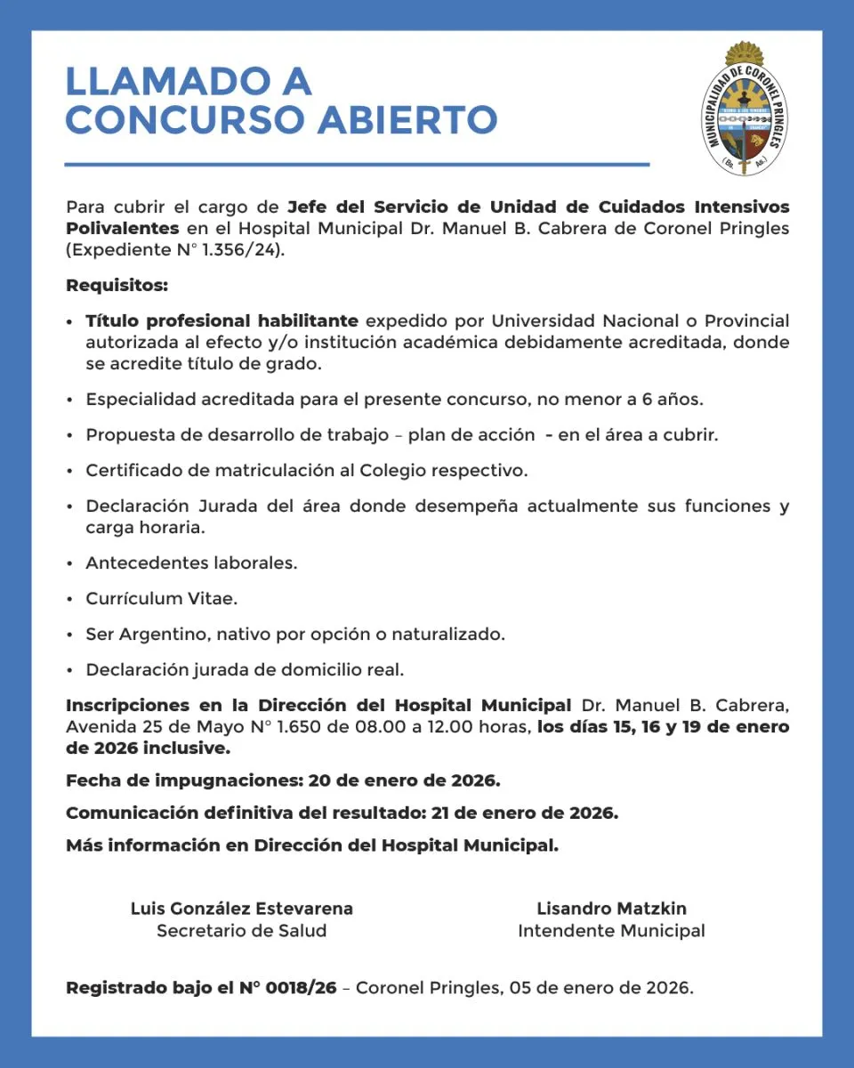 LLAMADO A CONCURSO ABIERTO | El Orden de Pringles